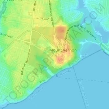 George Washington's Mount Vernon topographic map, elevation, terrain